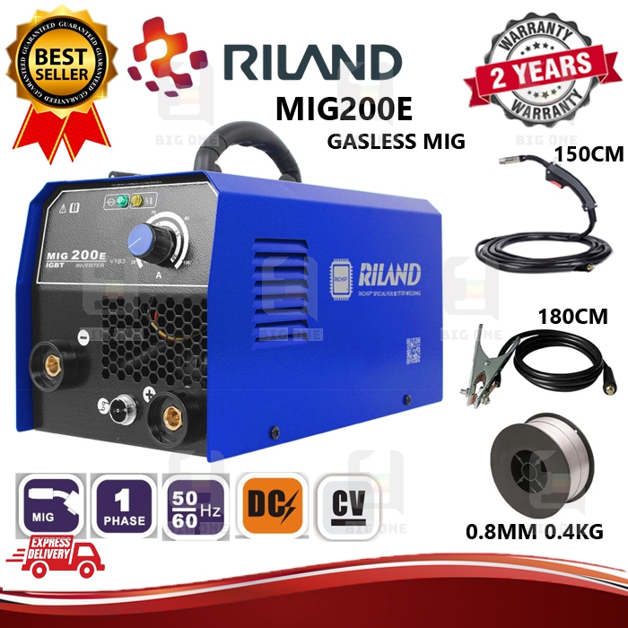 (2 YR WARRANTY) RILAND MIG200E SYNERGY INVERTER WELDING GASLESS MIG MACHINE 1KG WITH TORCH AND ...