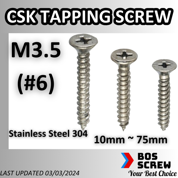 SS CSK Self Tapping Screw - 3.5mm (#6) x 10mm ~ 75mm (1 pieces ...