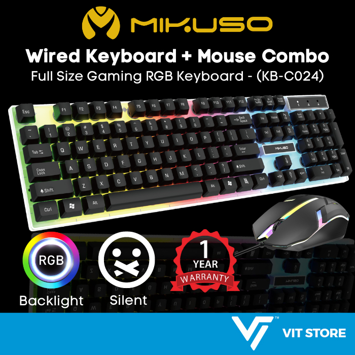 [1 Year] MIKUSO Silent RGB Gaming Wired Keyboard Mouse Set ...