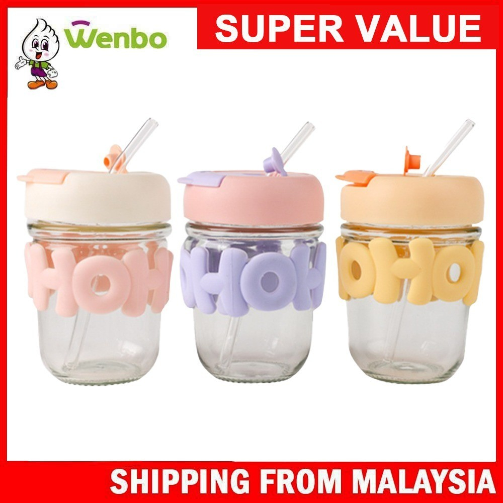 Wenbo Cute Cartoon Letter Straw Cup Glass Two Way Drinking Cup High-Value Large Capacity ...