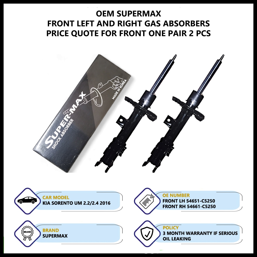 Kia Sorento UM 2.2/2.4 2016 Front Left And Right Supermax Shock Absorbers (54651/54661-C5250 ...