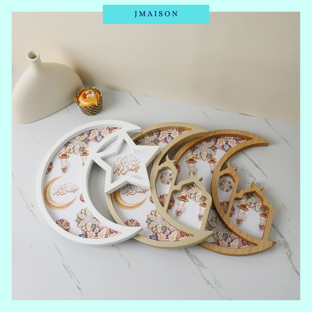 JMAISON Raya Decoration 2024 Raya Wooden White Tray Moon Star Ramadan ...
