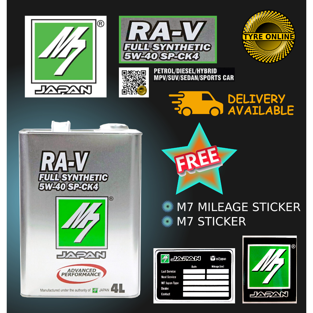 M7 JAPAN ENGINE OIL RA-V FULLY SYNTHETIC 5W-40 SP CK 4L MOTOR LUBRICANT ...