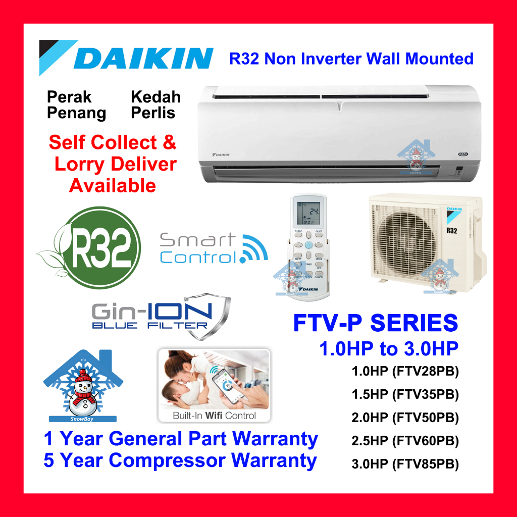 Daikin R32 Non Inverter Air Conditioner Ftv P Series Aircond 1 0hp 1
