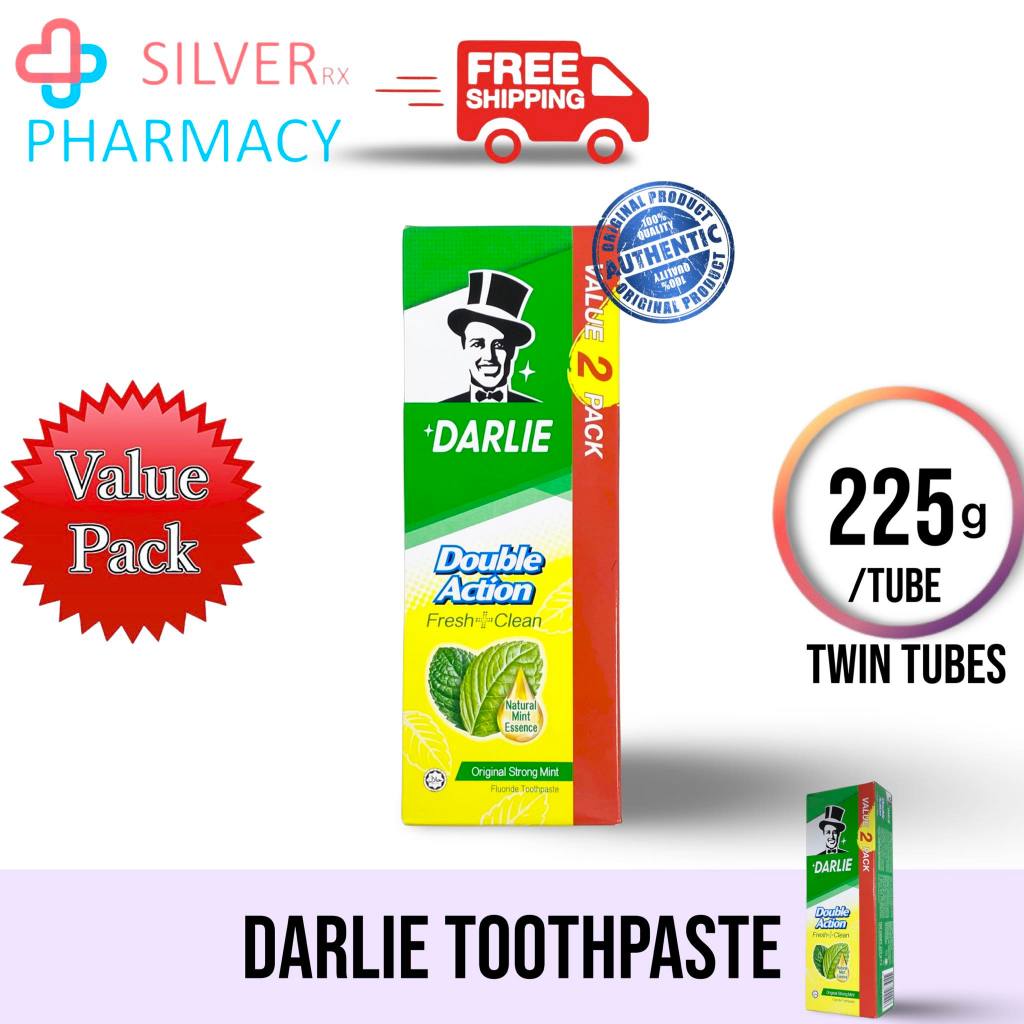 [Exp 09/08/26] Darlie Double Action Fresh + Clean Original Strong Mint Toothpaste 225g x 2 ...