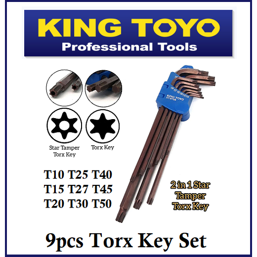 King Toyo 9PCS KT-9TSB Extra Long Tamper Star Key Wrench Allen Key Set ...