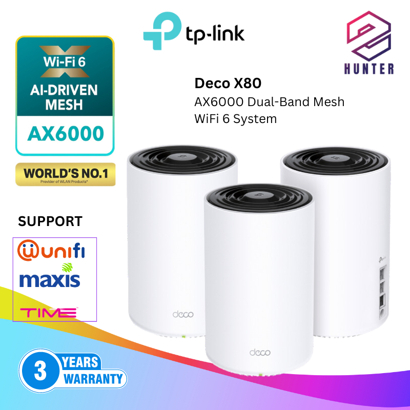 TP-Link Deco X80 AX6000 2.5G Ethernet WiFi 6 Dual Band Ai-Driven Mesh Wi-Fi Wireless AX WiFi6 ...