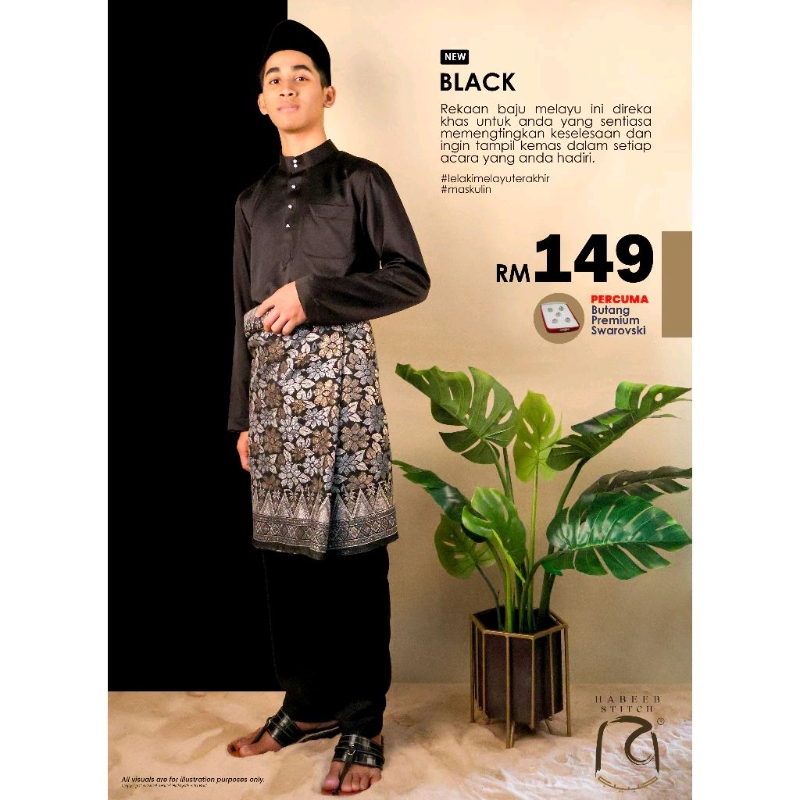 BAJU MELAYU BLACK/HITAM : HABEEB STITCH 2023 | Shopee Malaysia