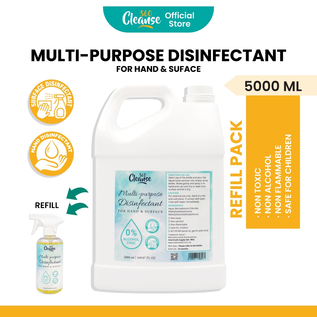 Cleanse360 Multi-Purpose Disinfectant For Hand & Surface [Liquid Refill - 5000ml / 5L ] | Shopee ...