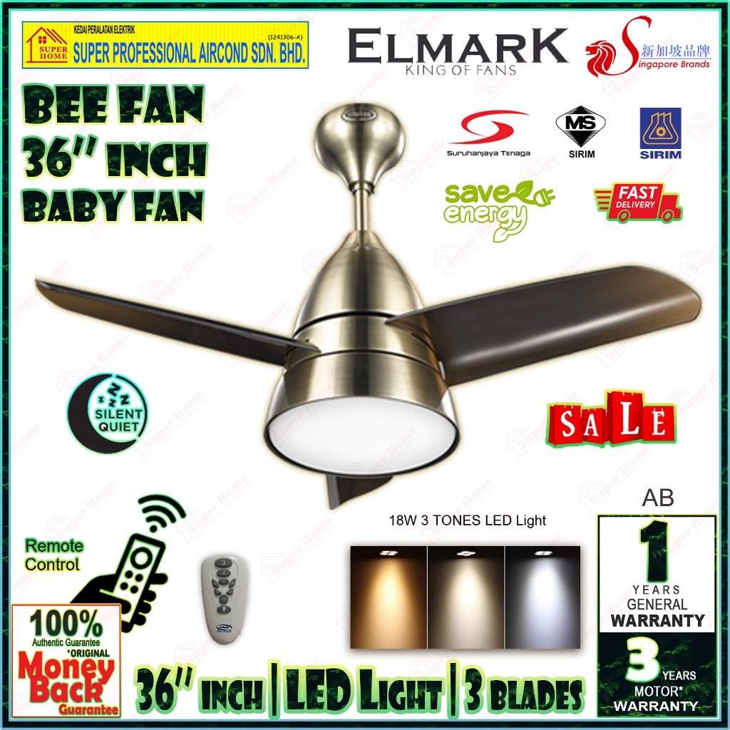 Elmark Ceiling Fan BEE Fan 36 inch LED Light Ceiling Fan with with Remote Control (3 blades) AB ...