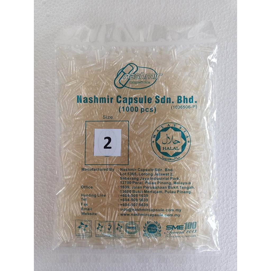 Nashmir Empty Gelatin Capsule (size 2) / Kapsul kosong / 空胶囊 | Shopee ...