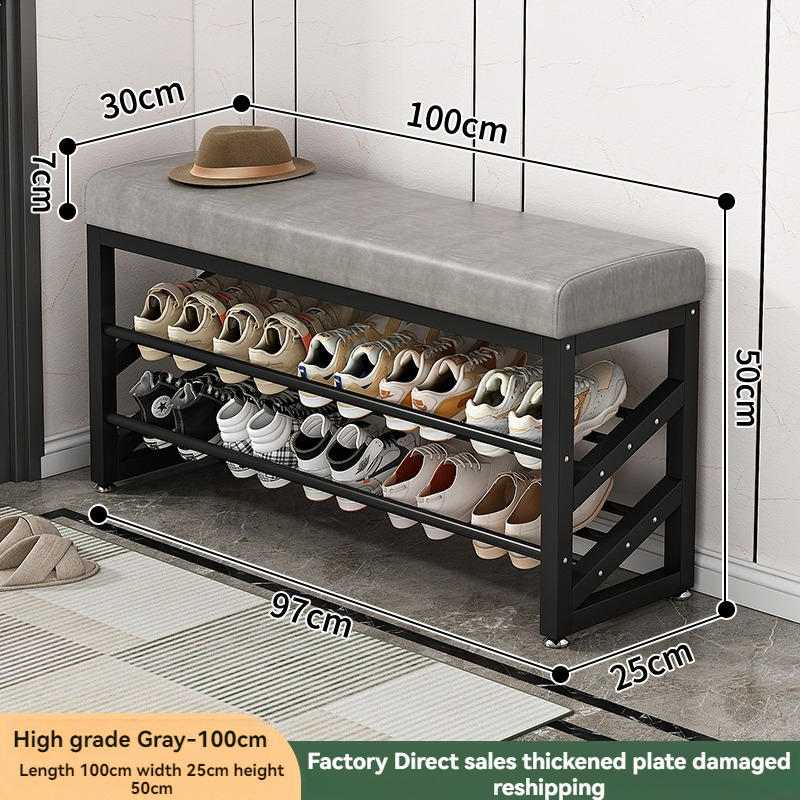 Shoe Changing Stool 2 in 1 Shoe Storage Metal Shoe Rack With Soft ...