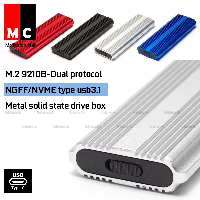 M.2 9210B-Dual protocol NGFF/NVME type USB3.1 TYPE-C Desktop, Laptop Metal solid state drive box ...
