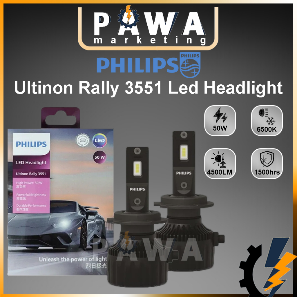 Philips Ultinon Rally 3551 LED H4 H7 H11 HB3 HB4 HIR2 50Watt Headlight ...