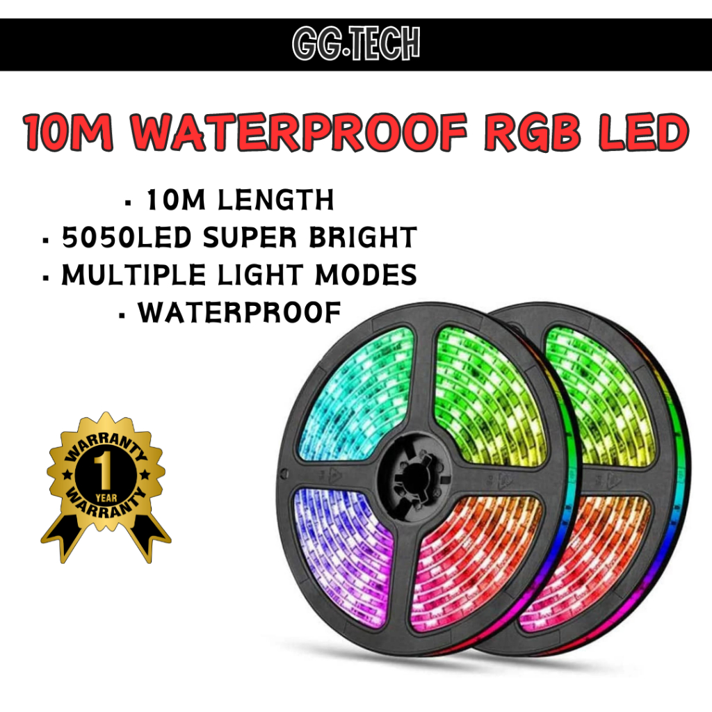 Waterproof RGB LED Strip Light 10M Flexible Multiple Colors LED Light ...