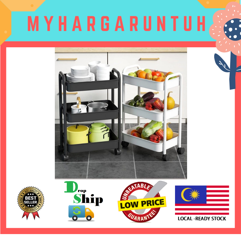 3 Tier Multifunction Storage Trolley Rack Office Shelves Home Kitchen ...