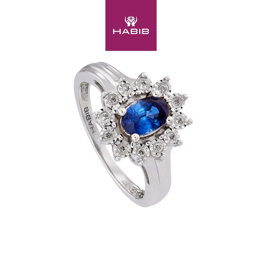 HABIB Oval Cut Blue Sapphire and Diamond Ring in 375/9K White Gold ...