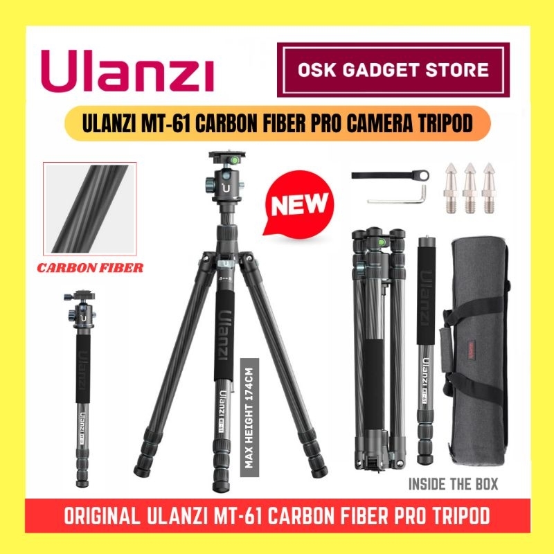 Ulanzi MT-61 MT61 Professional Carbon Fiber 2 In 1 Tripod | Max Height ...