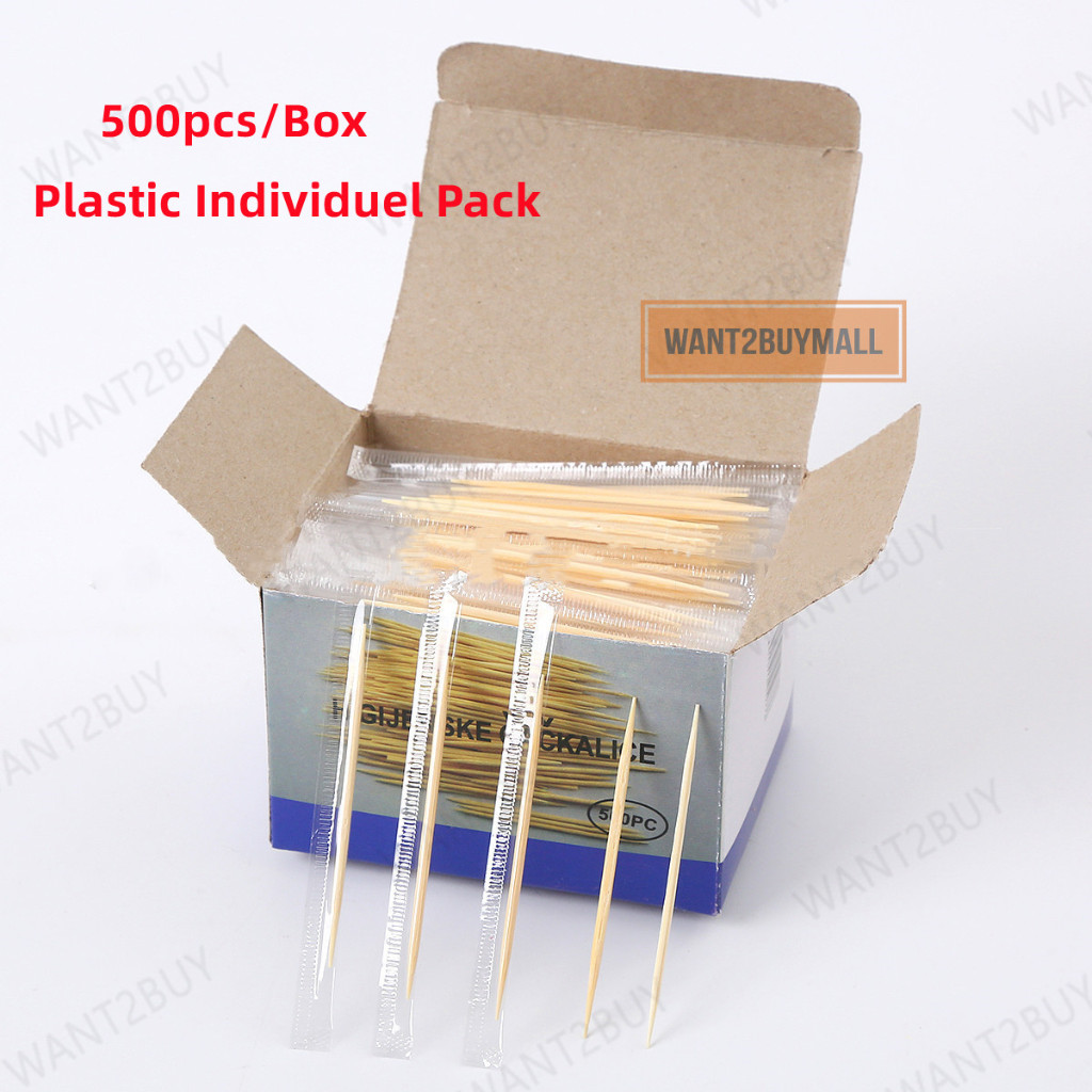 🇲🇾 1000pcs/pack Bamboo Toothpick Single Individual Paper Plastic ...