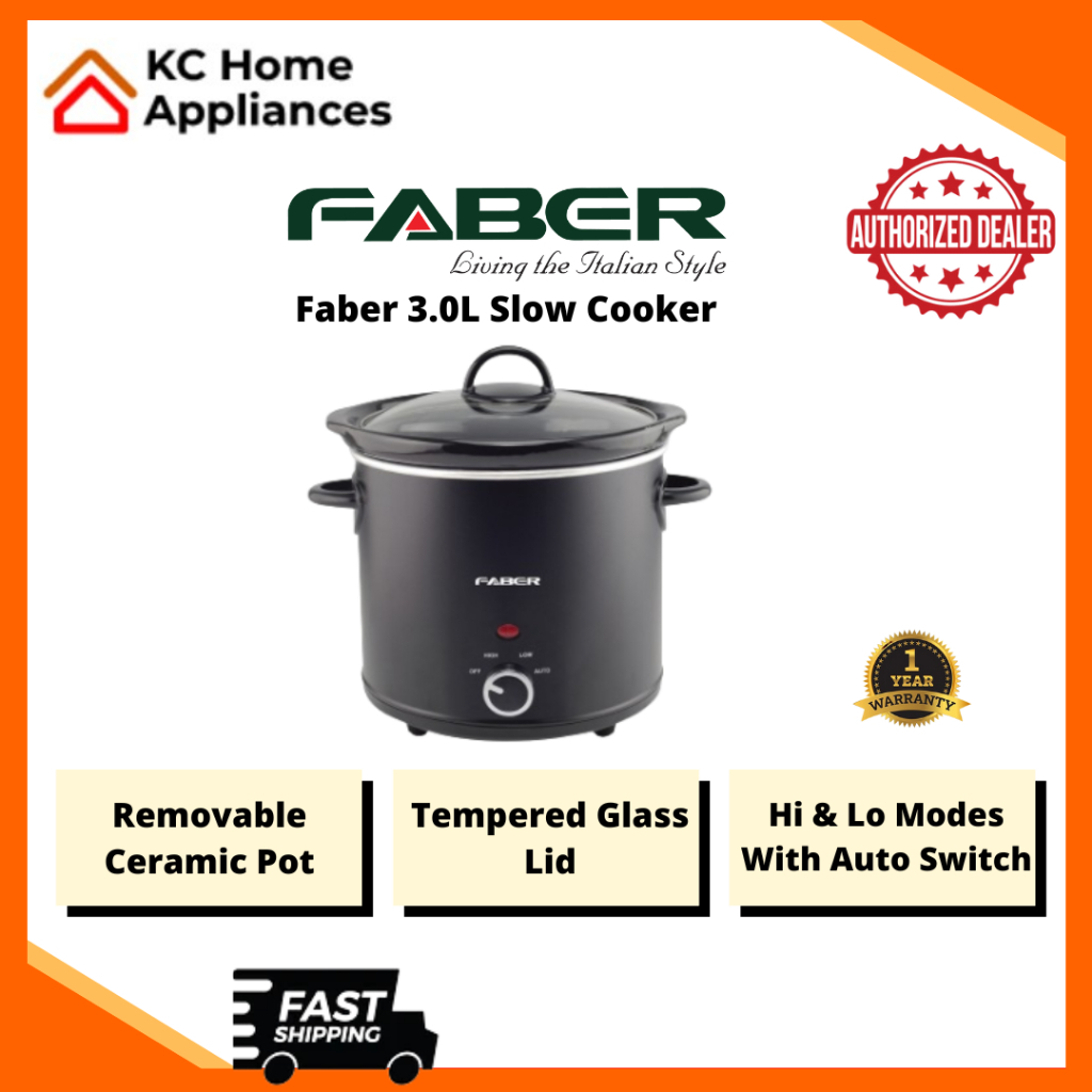 Faber 3L 5L Slow Cooker | 200W | Removable Ceramic Pot | Tempered Glass ...