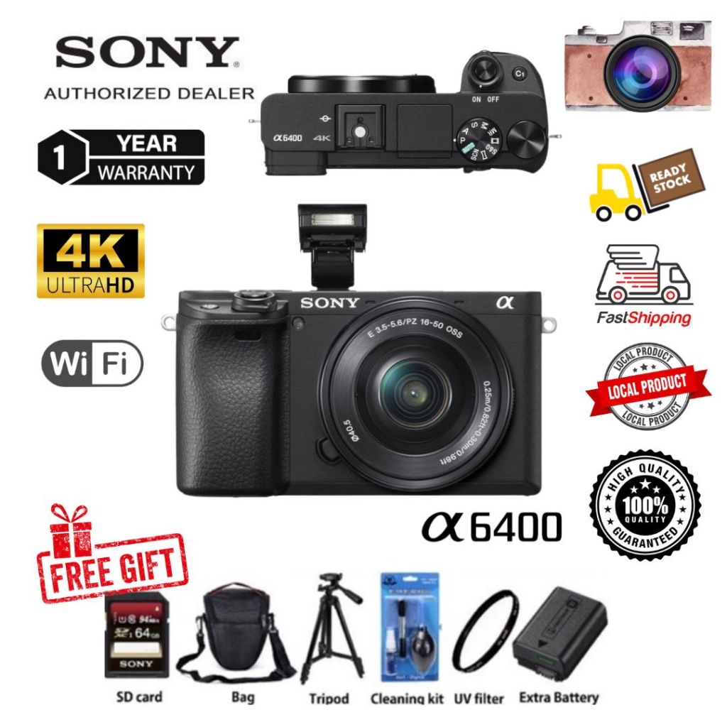 (READY STOCK )Sony Alpha a6400 Mirrorless Camera ,4K 16-50mm Lens - E Mount Compatible - ILCE ...