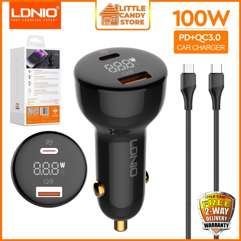 LDNIO® 100W 20V 5A Dual USB In Car Charger C101 Turbo Power QC3.0/QC4+ PD Fast Charging for ...