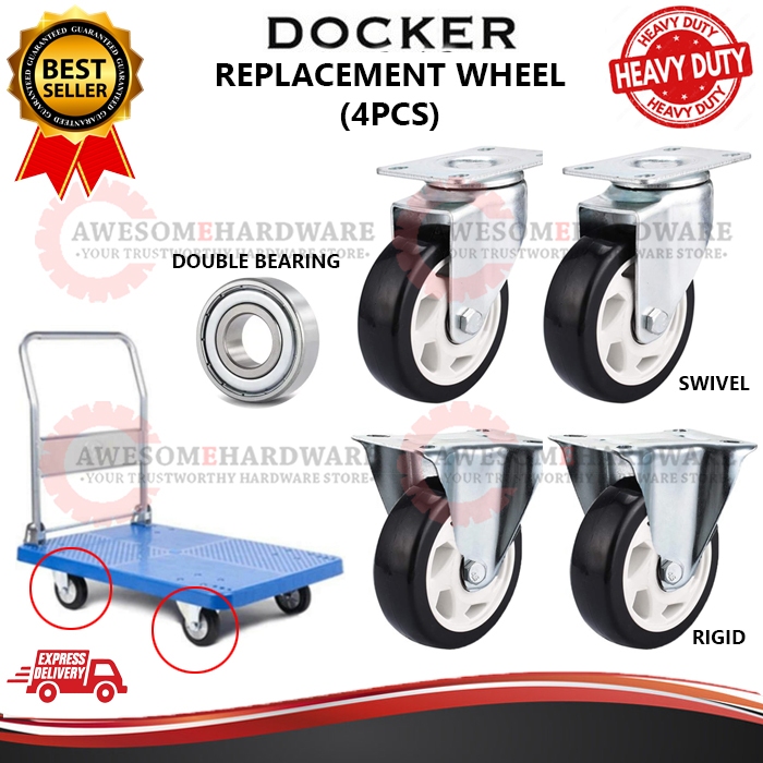 (4PCS 1 SET) DOCKER 4" HEAVY DUTY DOUBLE BEARING PU CASTER WHEEL FOR ...