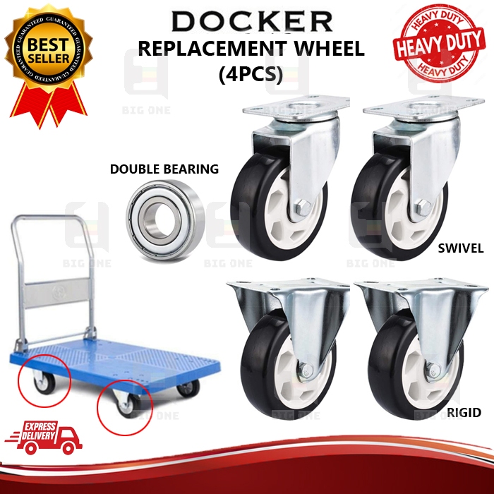 (4PCS 1 SET) DOCKER 4" HEAVY DUTY DOUBLE BEARING PU CASTER WHEEL FOR ...