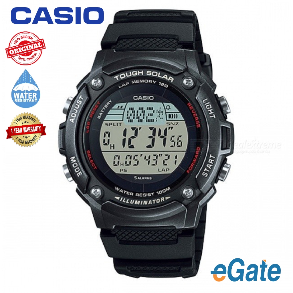 [100% Original] 1 Year Warranty Casio W-S200H-1BV Men Digital TOUGH SOLAR Black Resin Band ...