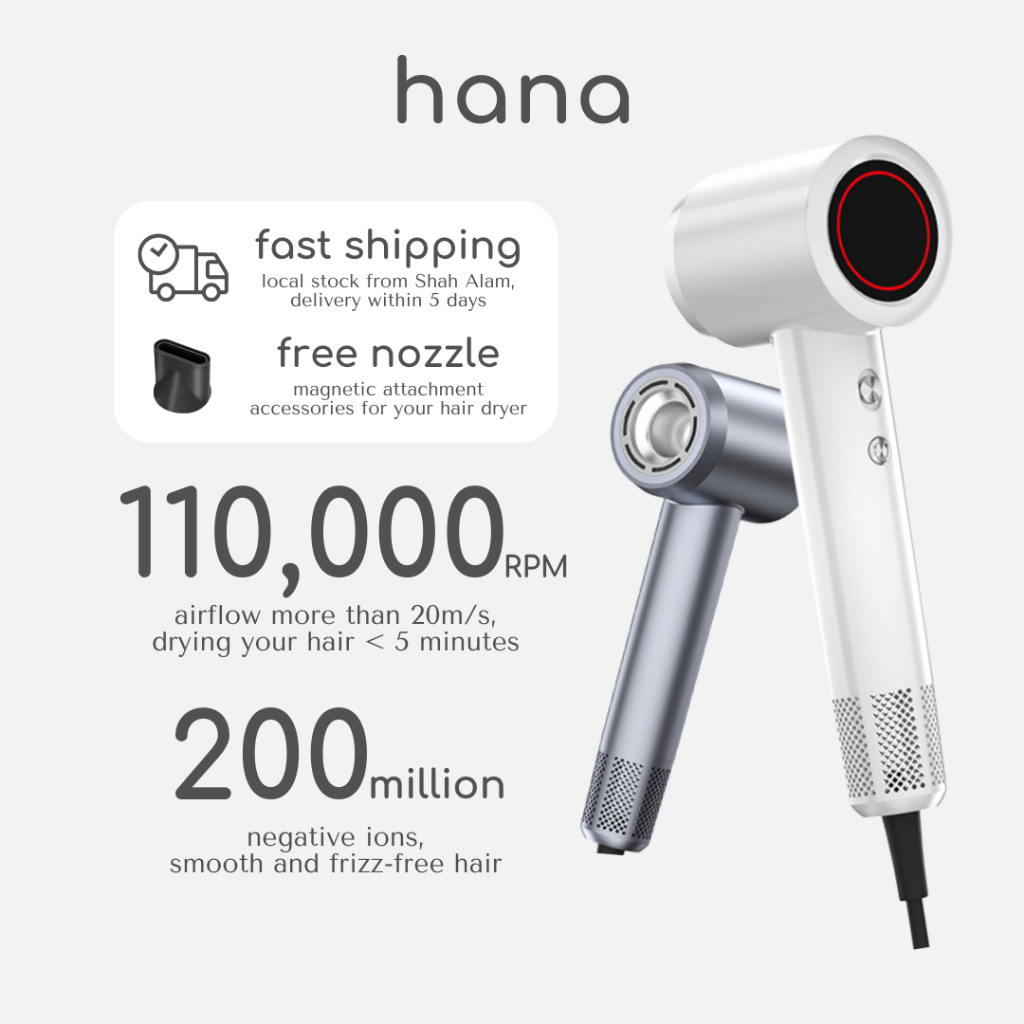 Hana Hair Dryer 2-in-1 | High Speed 110,000 RPM | Dry Faster and Get ...