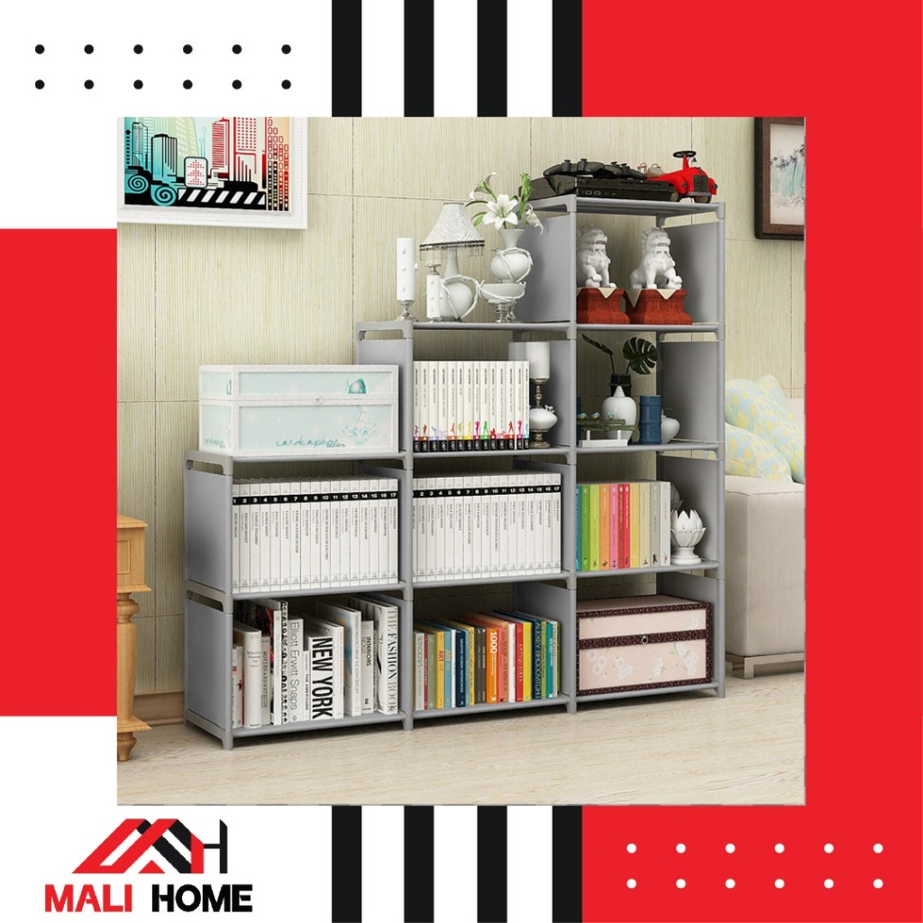 MALI HOME Multipurpose 9 Column Bookcase Bookshelf Collection Storage ...
