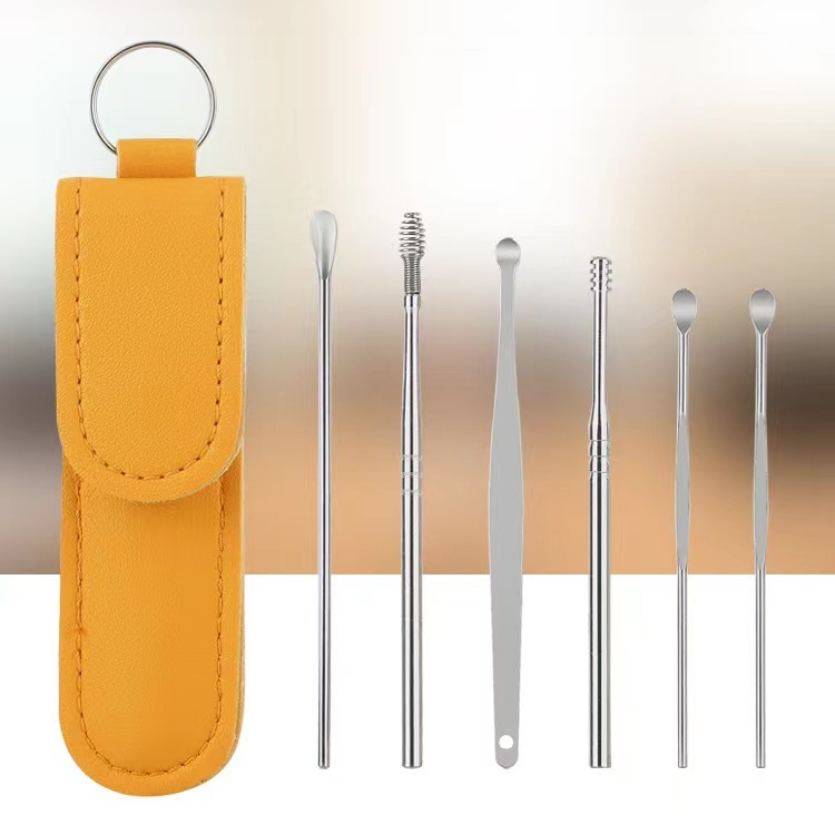 Portable Stainless Steel Ear Wax Picking Pick Removal Tool Set 6-piece ...
