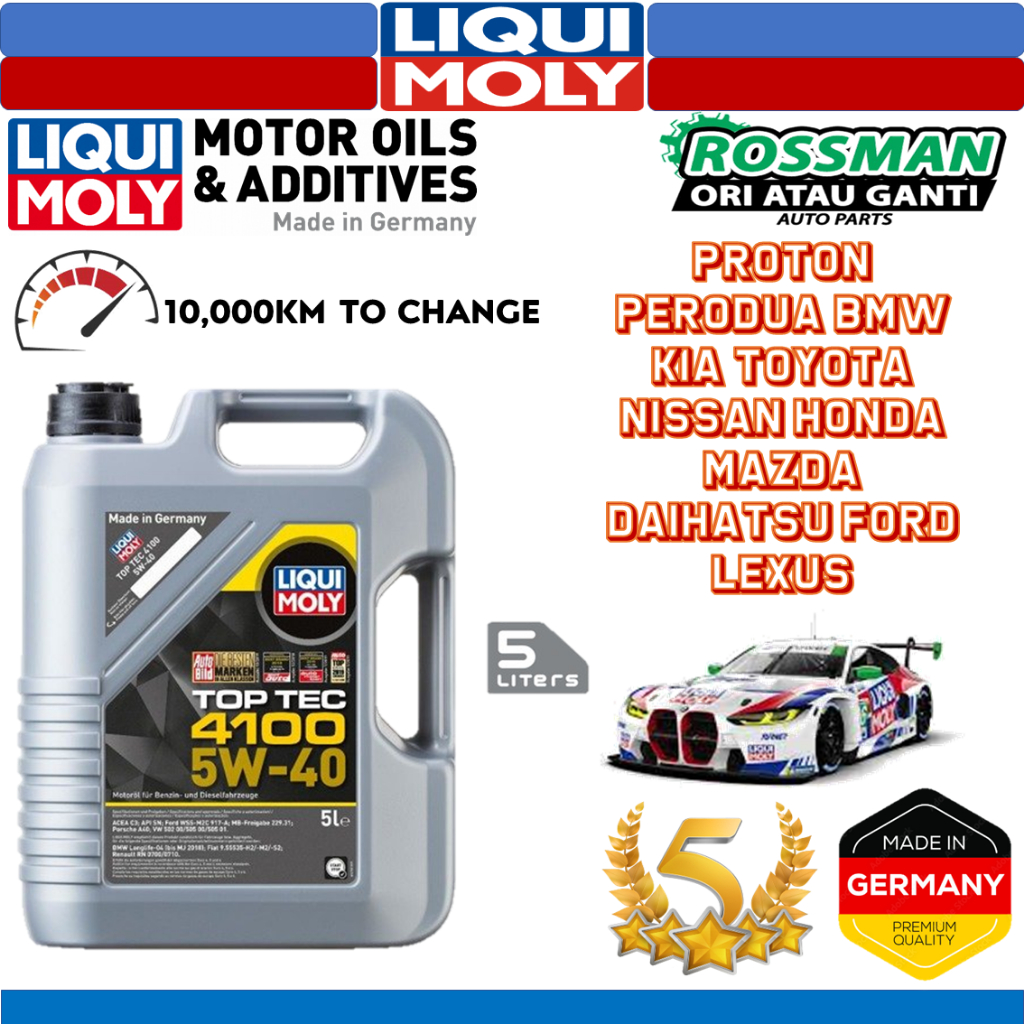 Original German LIQUI MOLY Engine Oil Minyak 5L Top Tec 4100 5W40 ...