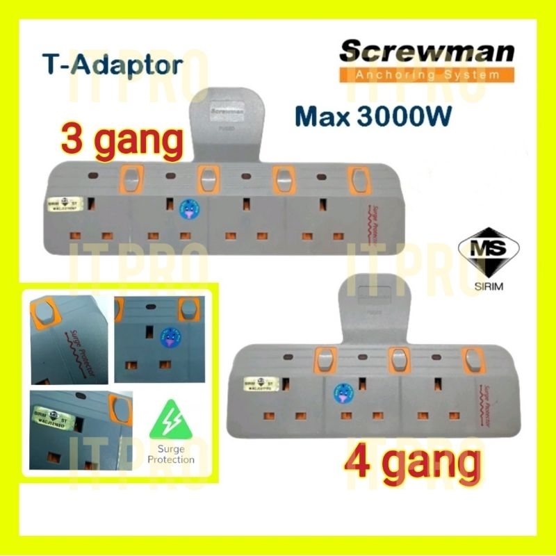 PRO🏠Screwman T-adaptor Extension 3gang 4gang | Shopee Malaysia