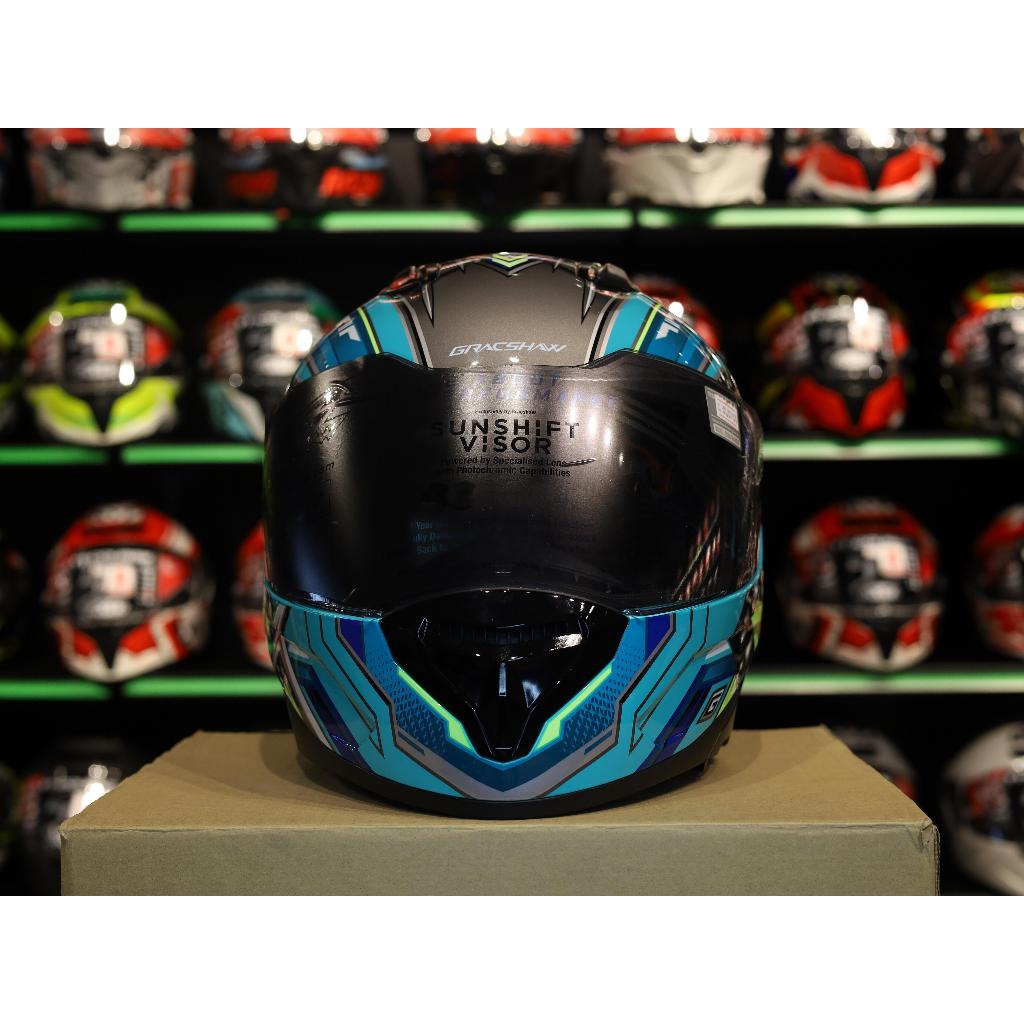 GRACSHAW FULL FACE DOUBLE VISOR HELMET🇲🇾 GRANDIO SPEEDBEAST CYAN (L ...