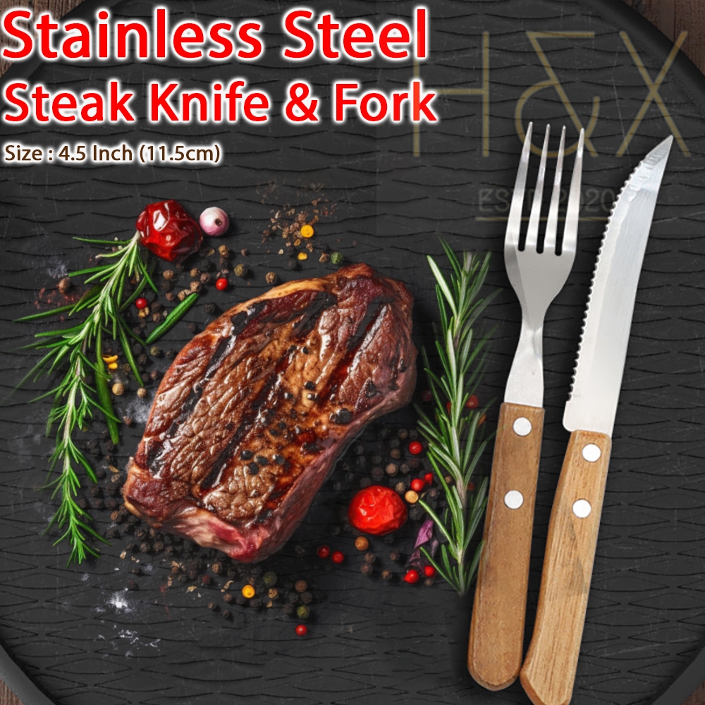 1 Piece Stainless Steel Steak Knife Fork Wooden Handle Western Food ...