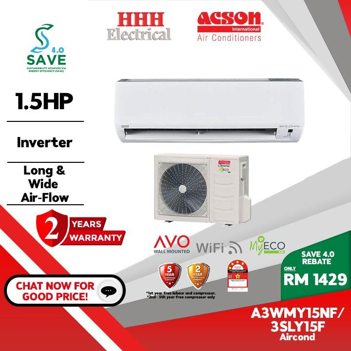 SAVE 4.0 ACSON 1.5HP AVO Series R32 INVERTER WIFI Connected Air Conditioner/ Penyaman Udara ...