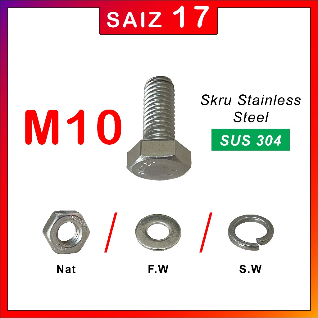 STAINLESS STEEL (M10) BOLT AND NUT/SCREW AND NUT/SKRU/BOLT/NUT ...