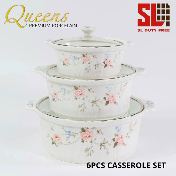 Queens 6pcs Ceramic Bakeware Set with Glass Lid Casserole Periuk ...