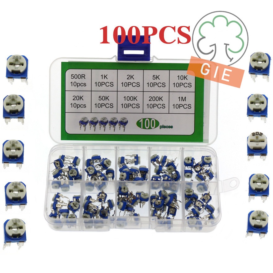 100PCS/Box RM065 Potentiometer Adjustable Resistor Kit 500R - 1M Ohm ...