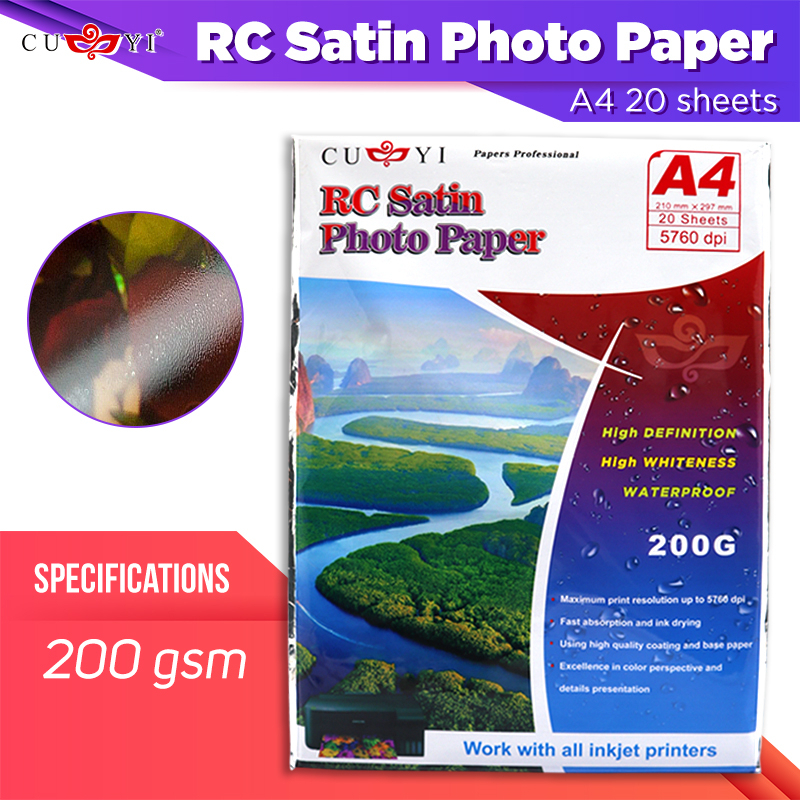 CUYI RC Satin Waterproof Photo Paper 200gsm ( 20 Sheets / Pack ) A4 No ...