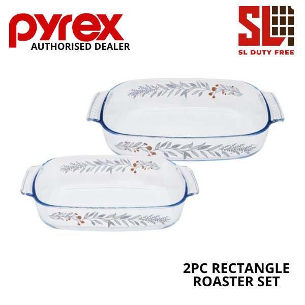 Pyrex Bake it! Pyrex 2pc Rectangle Roaster Set Glass Baking Dish Silver ...