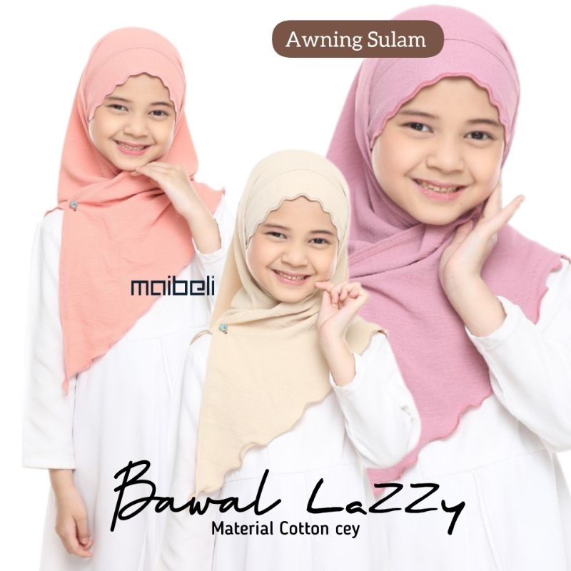 Bawal Ruffle Plain Cotton Cey Lazy Awning Sulam Kanak-kanak | Tudung ...