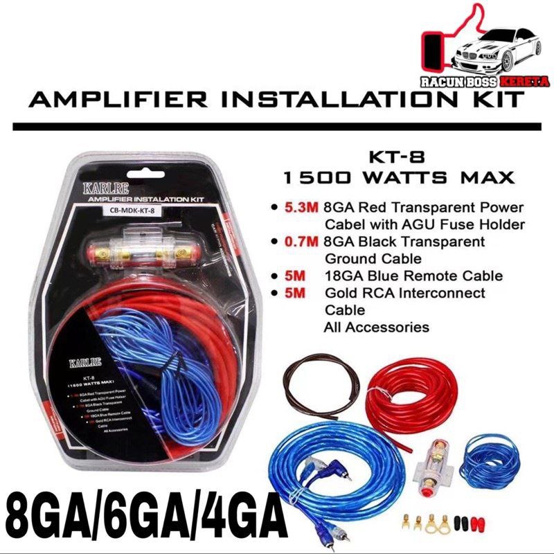 Car Kit 8GA/6GA/4GA Amplifier Amp Audio Sound Speaker Woofer Cable Wire ...
