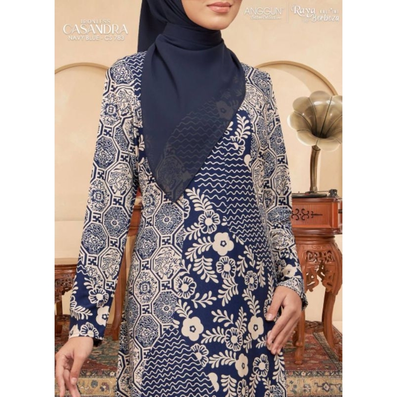 DARK/NAVY BLUE KURUNG IRONLESS CASANDRA BY ANGGUN COTTON COLLECTION ...