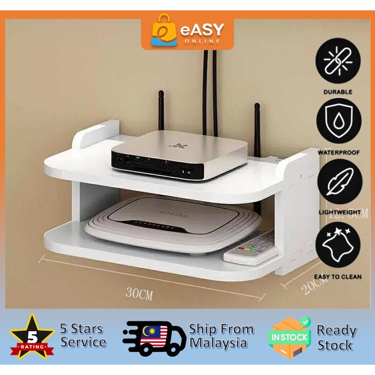 eASY. Wall Mounted Rack TV Top Box Floating Storage Drilless Shelf ...