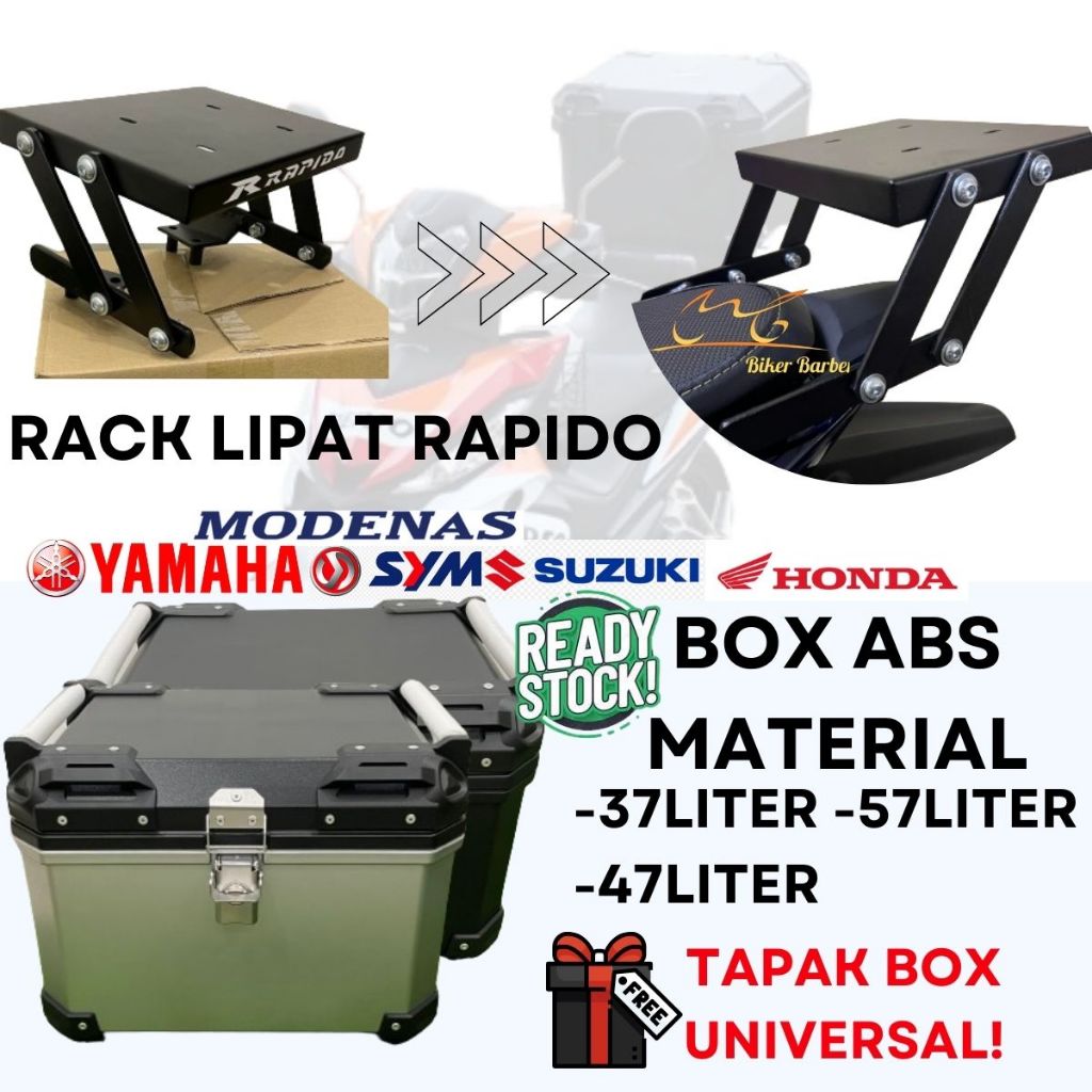RAPIDO Rack Adjustable with Abs Box 45l Jb Style Storage Motor Mono ...
