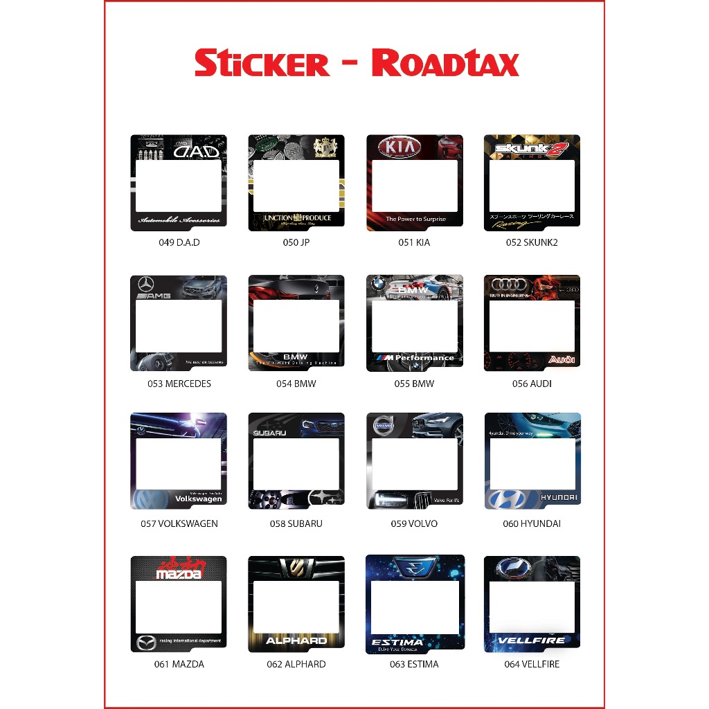 NEW DISIGN CAR ROADTAX STICKERS KIA BMW AMG suzuki mercedes AMG ESTIMA ...