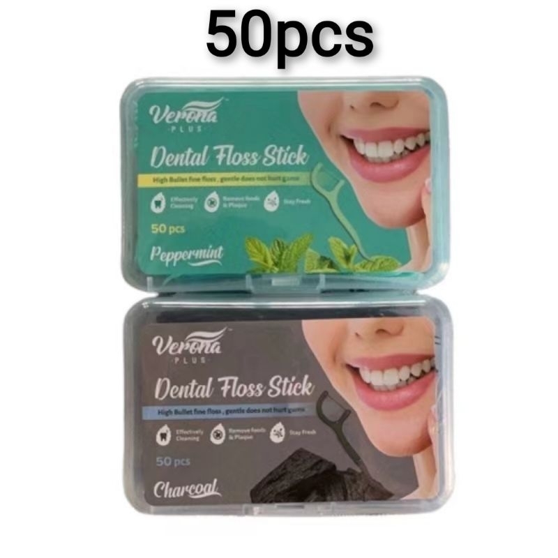 50pcs Verona Charcoal/Peppermint Dental Floss Pick/Pencungkil Gigi ...