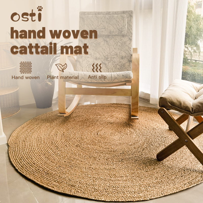 Osti circular cattail hand woven floor mat, cat mat,living room floor ...